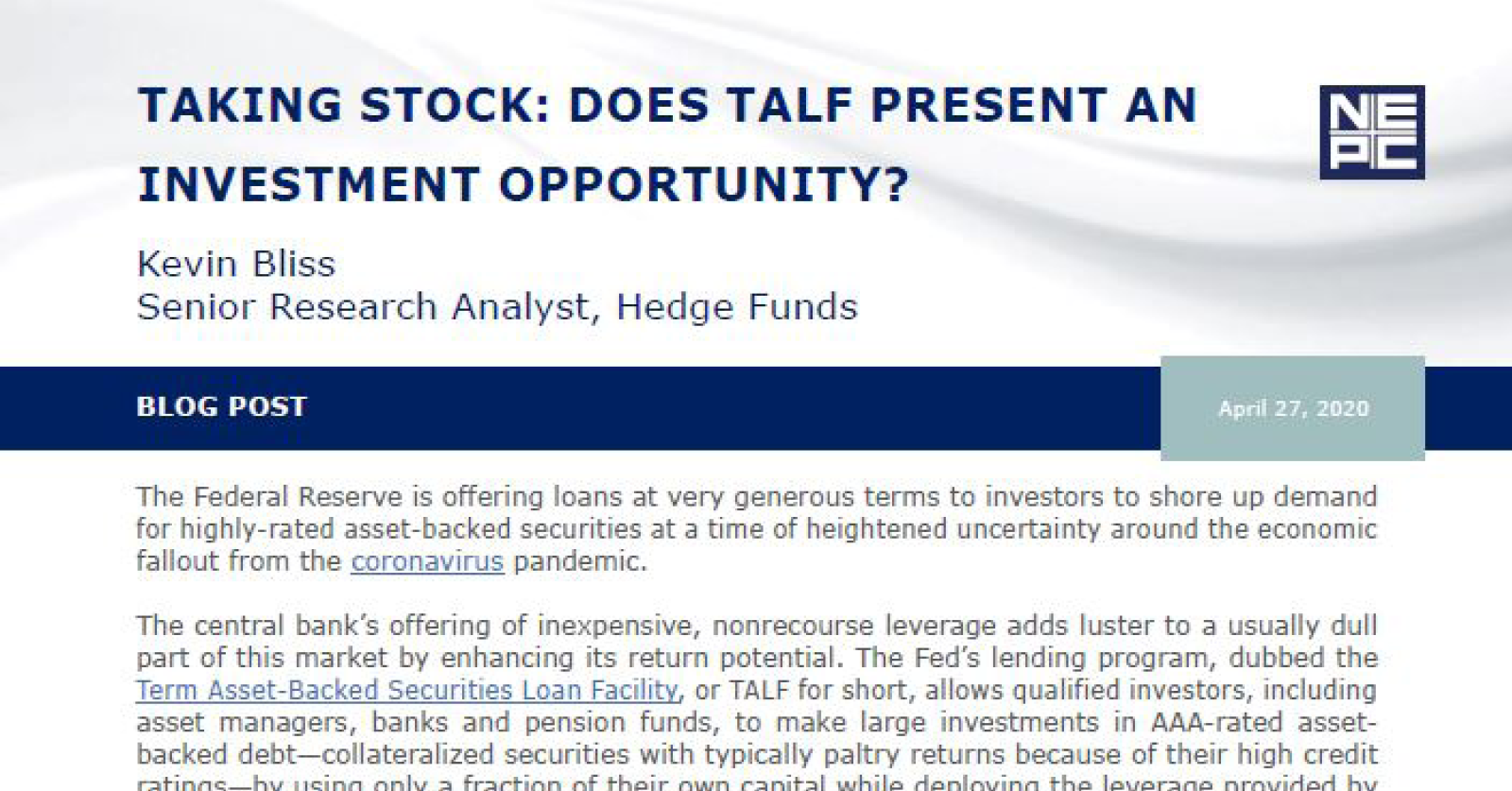 Taking Stock: Does TALF Present an Investment Opportunity?