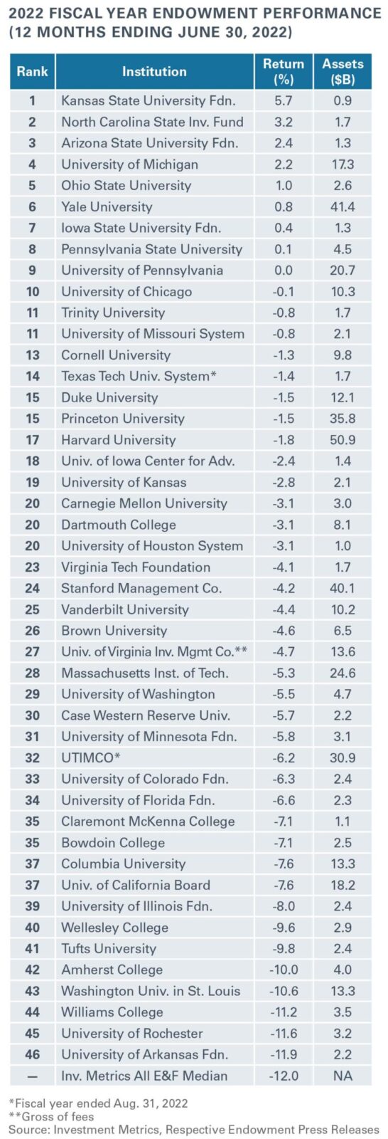 Mega Endowment FY 2022 Returns: The Diversifiers Strike Back
